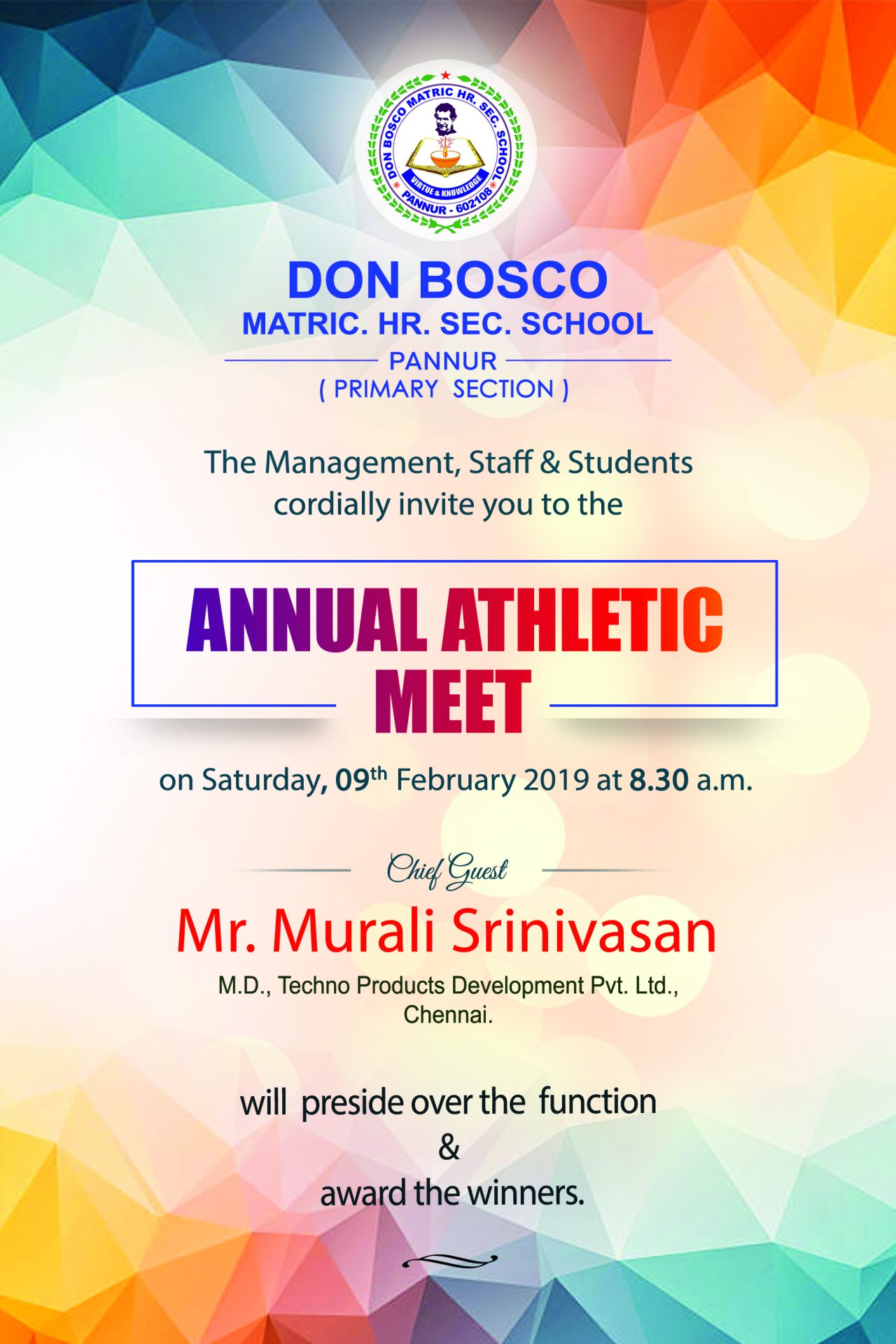 sports 2019 PANNUR – Don Bosco Matric Hr Sec School,Pannur