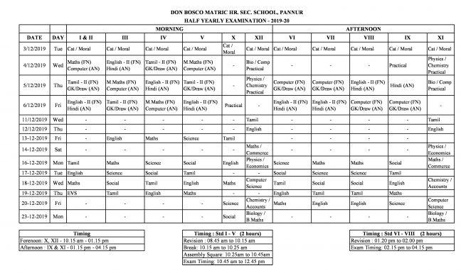 Half year Examination Time Table – 2019 – Don Bosco Matric Hr Sec ...